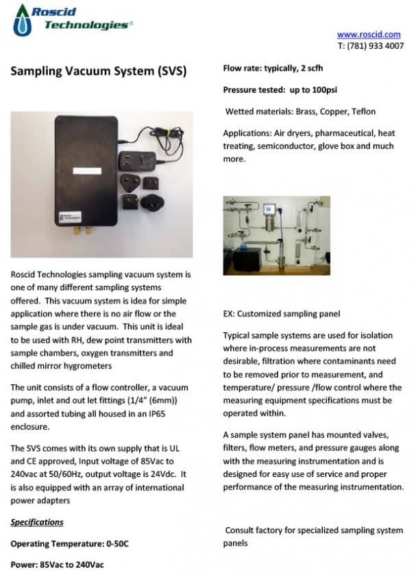 Sampling Vacuum System (SVS) - Roscid Technologies Woburn MA
